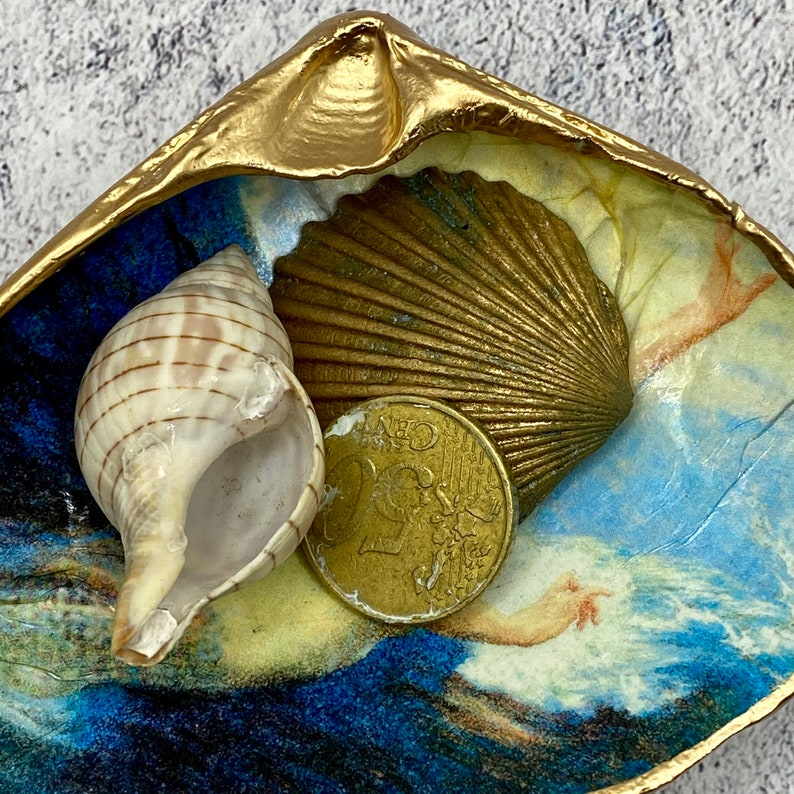 Decoupage Clam Shell Decor Mermaid Wave Art Handmade Ring - Etsy