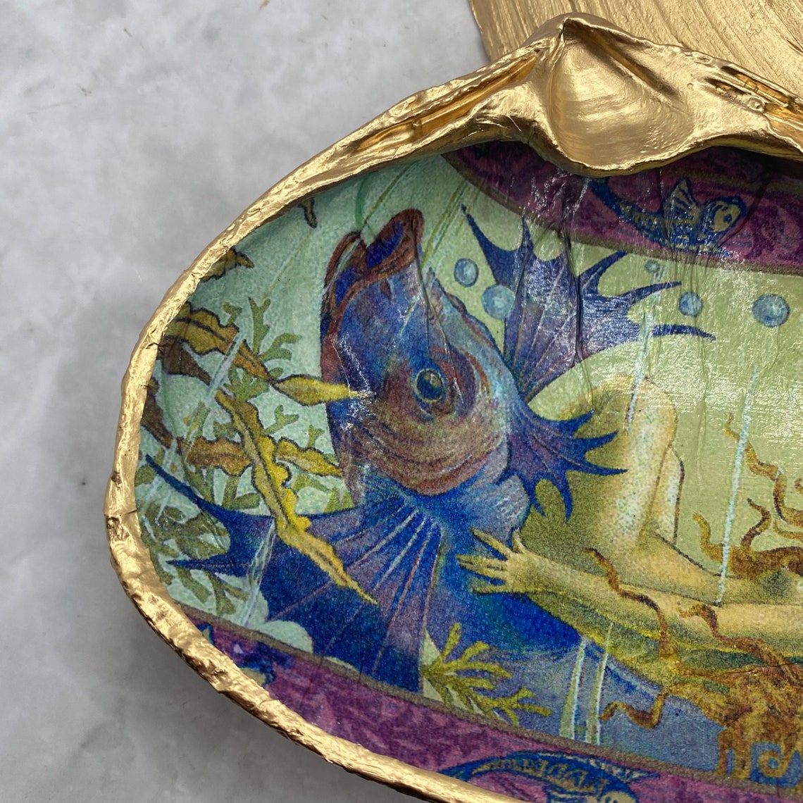Decoupage Clam Shell Decor Art Nouveau Mermaid Sea Sprite - Etsy