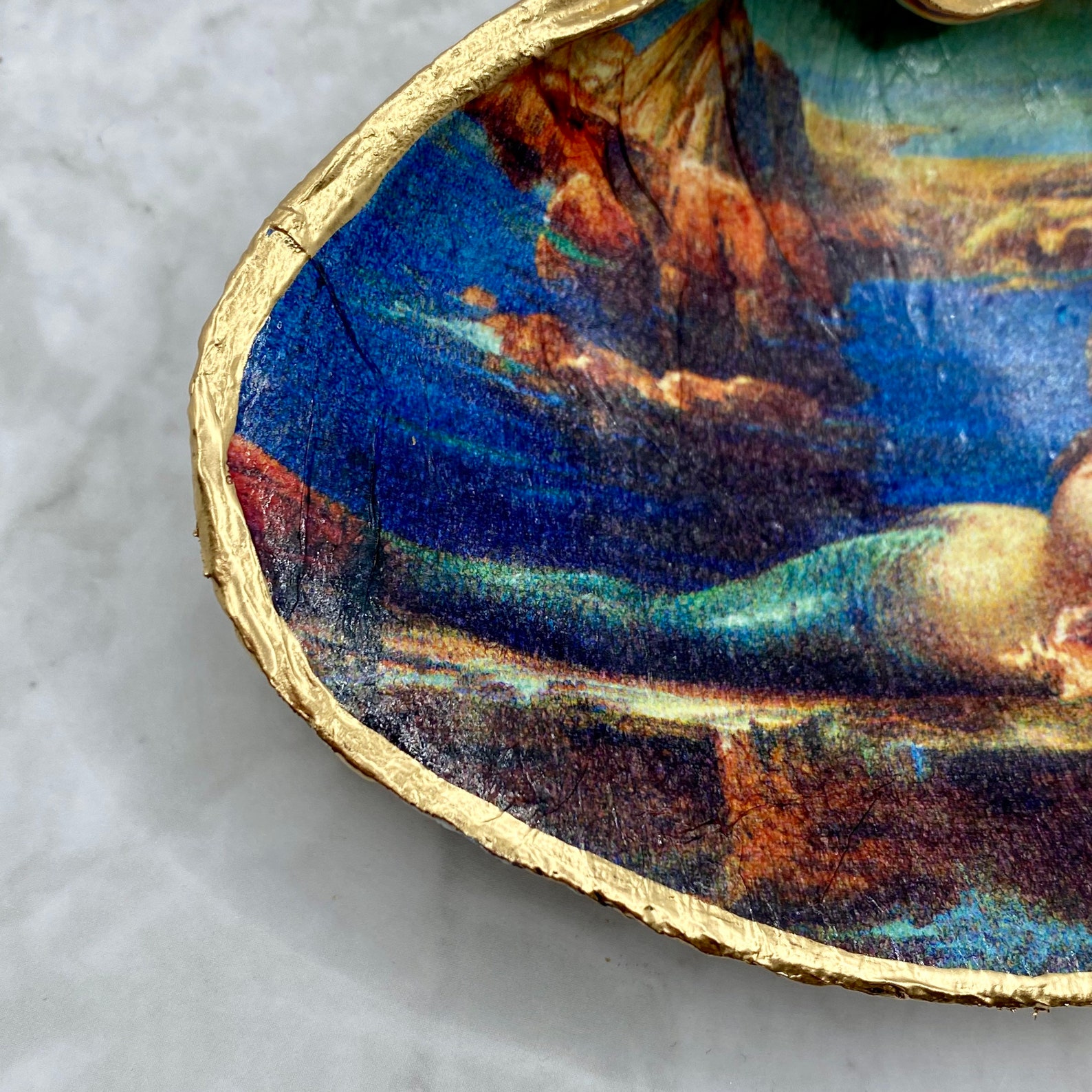 Decoupage Clam Shell Decor Victorian Mermaid Pearl Lover | Etsy