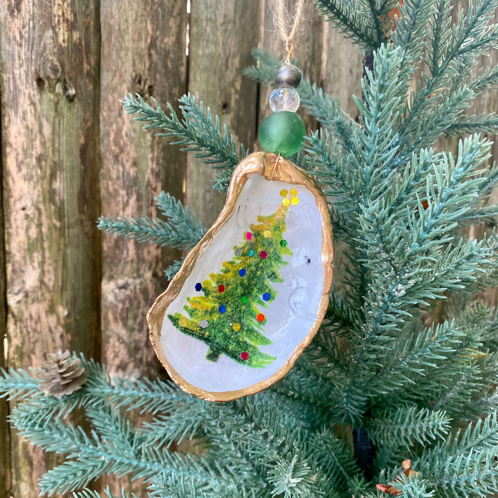 Decoupage Oyster Sea Shell Christmas Tree Decorated Lights - Etsy