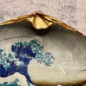 Decoupage Clam Shell, Japanese Wave, Handmade Ring Dish - Etsy
