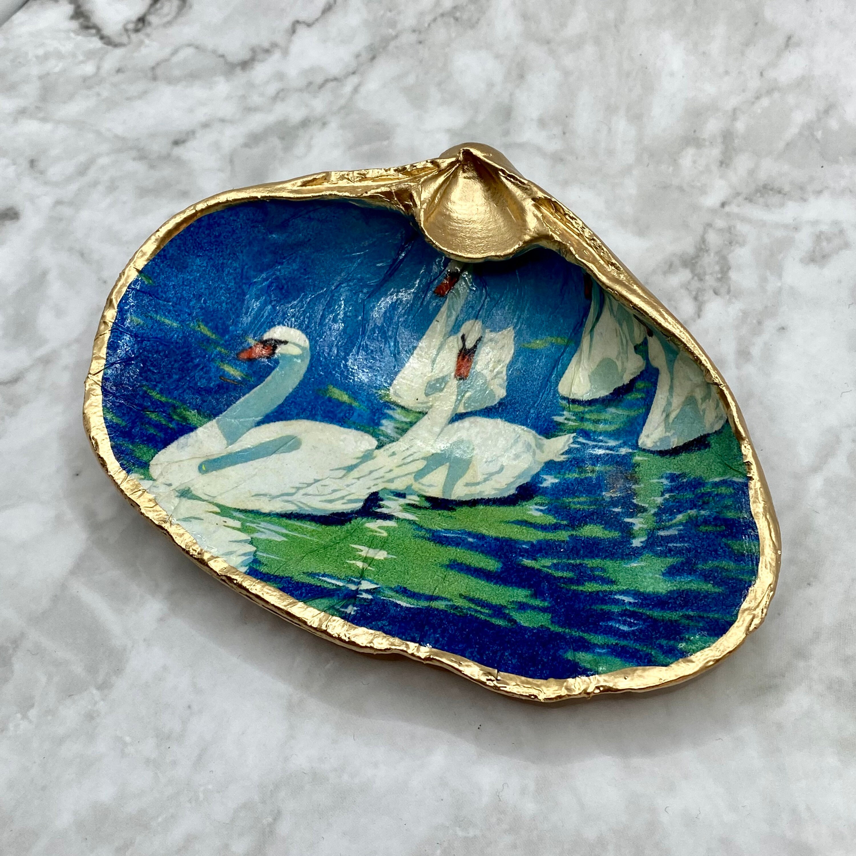 Decoupage Clam Shell Decor, Swan Lake Vintage Birds, Trinket Dish - Etsy