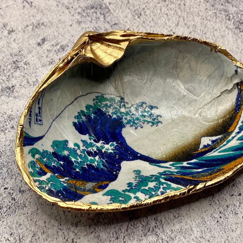 Decoupage Clam Shell Japanese Wave Handmade Ring Dish | Etsy
