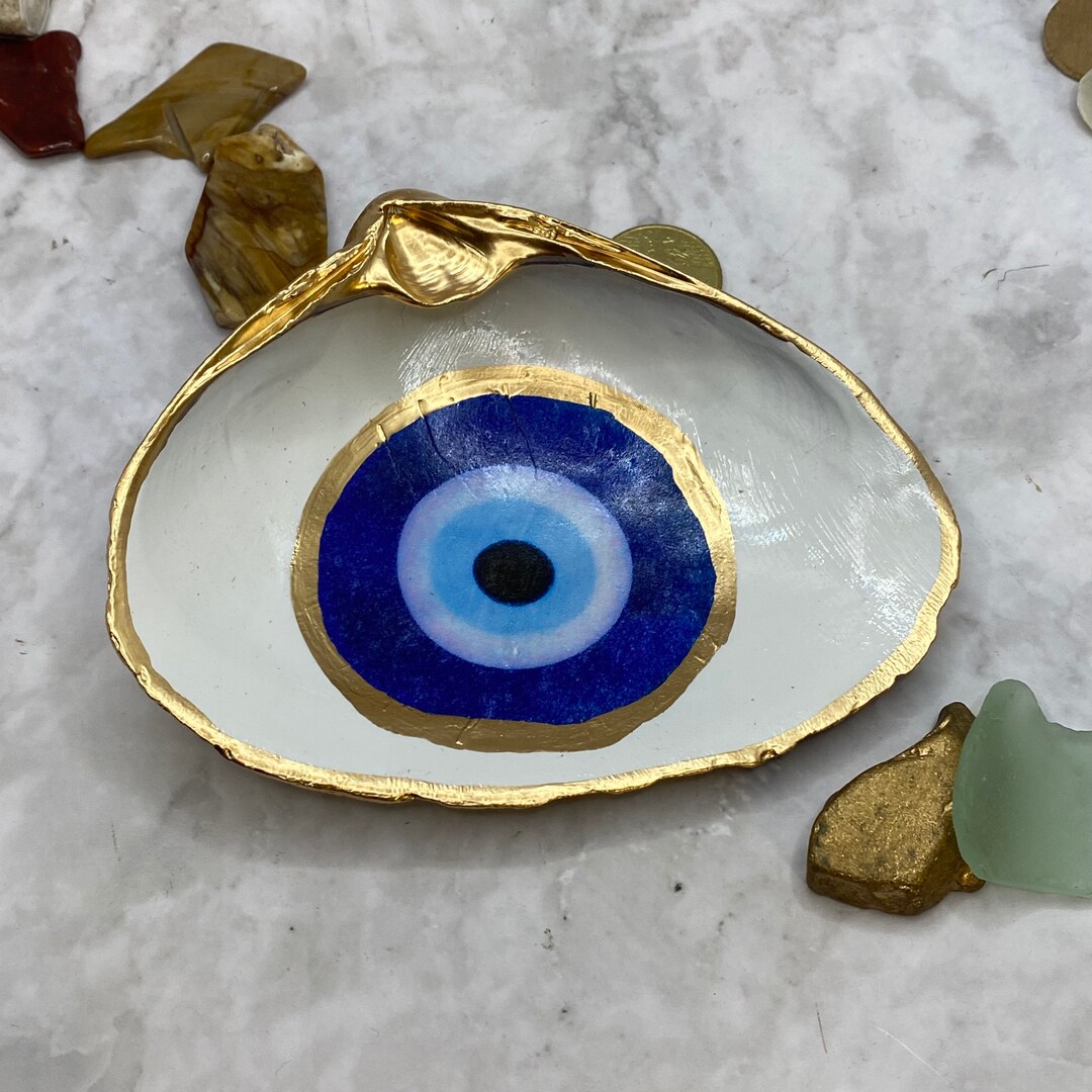 Decoupage Clam Shell Decor, Evil Eye Charm, Symbol of Protection, Beach ...