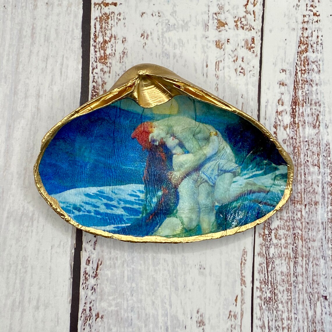 Decoupage Clam Shell Decor, Mermaid Lover, Handmade Trinket Dish - Etsy