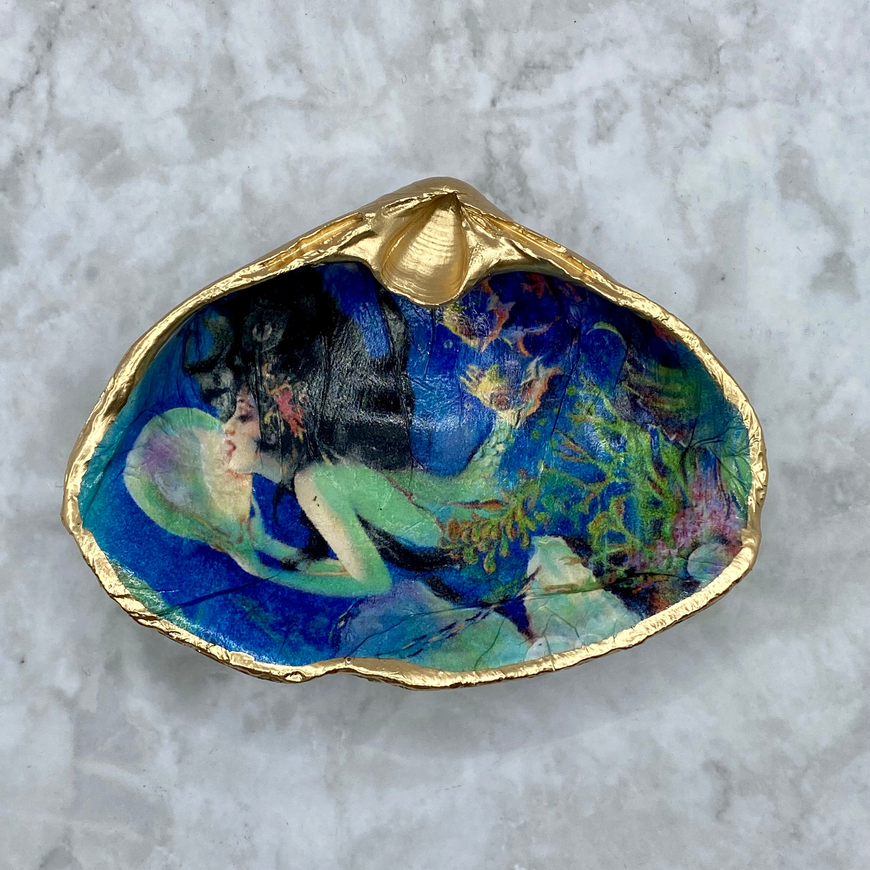 Decoupage Clam Shell Decor Art Deco Mermaid Blue and Green | Etsy