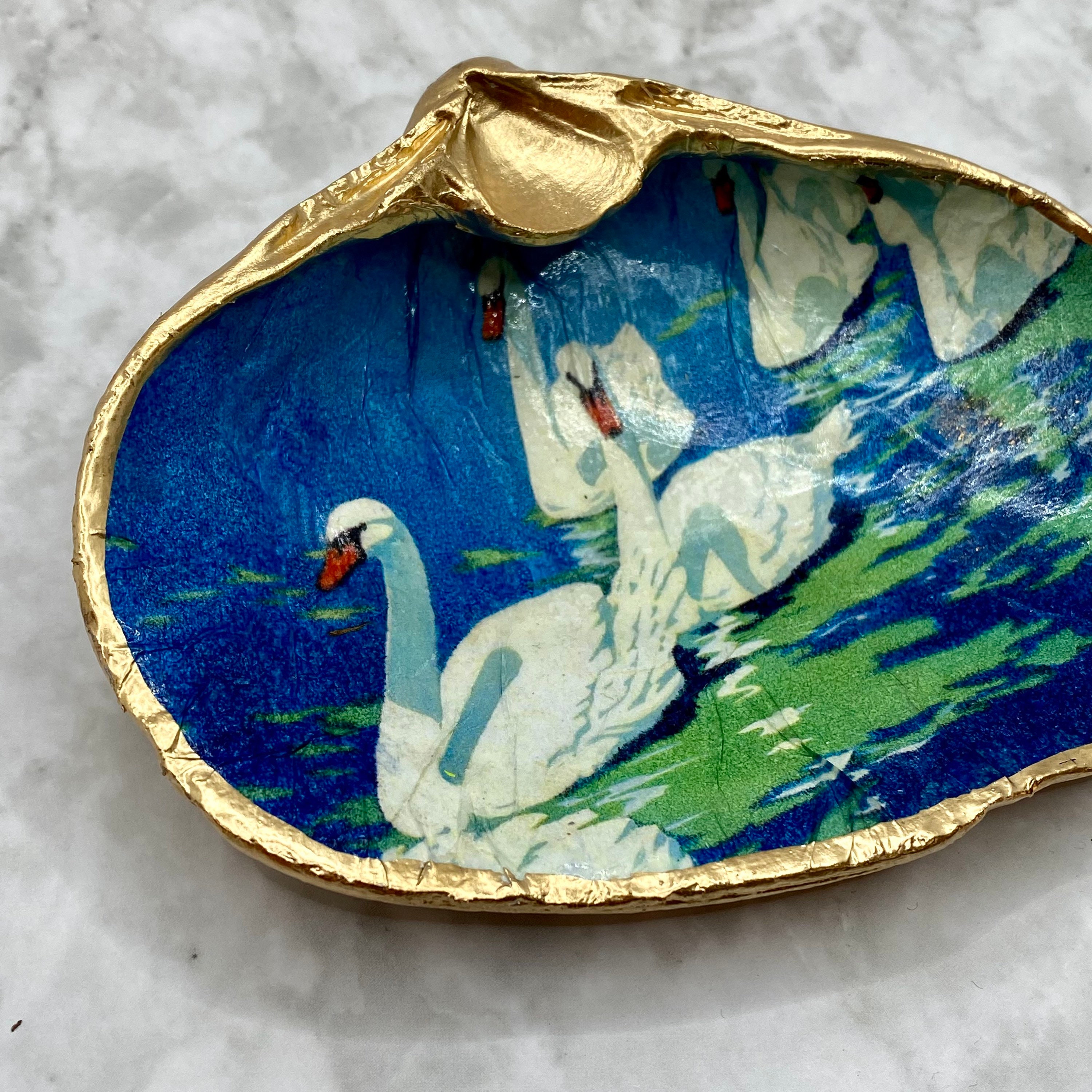Decoupage Clam Shell Decor, Swan Lake Vintage Birds, Trinket Dish - Etsy