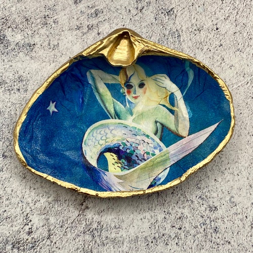 Decoupage Clam Shell Decor Art Deco Mermaid Starfish Vintage | Etsy