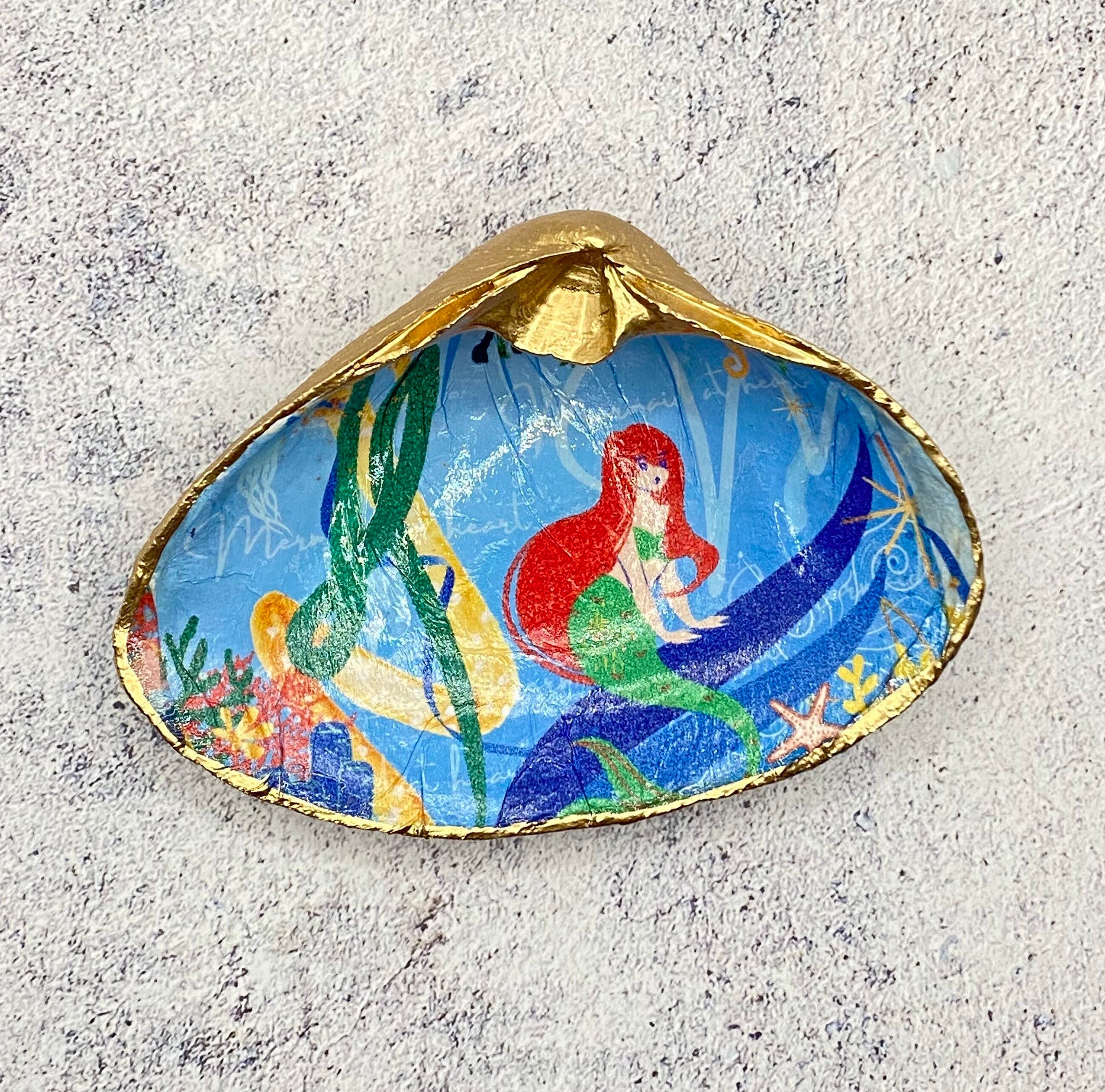 Decoupage Clam Shell Decor Mermaid Art Beach Decor Trinket | Etsy