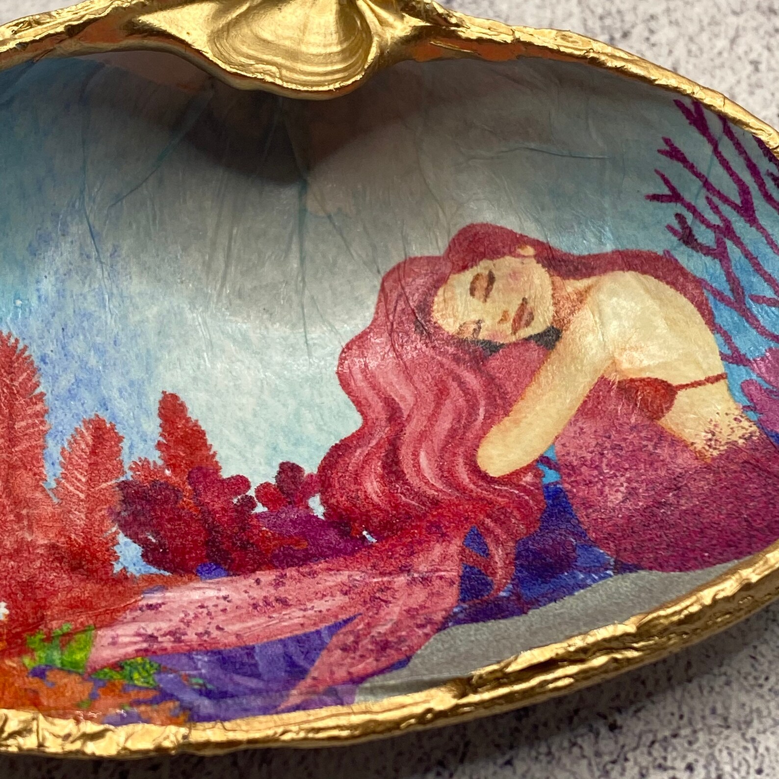 Decoupage Clam Shell Art, Rainbow Mermaid Decor, Handmade Ring Dish - Etsy