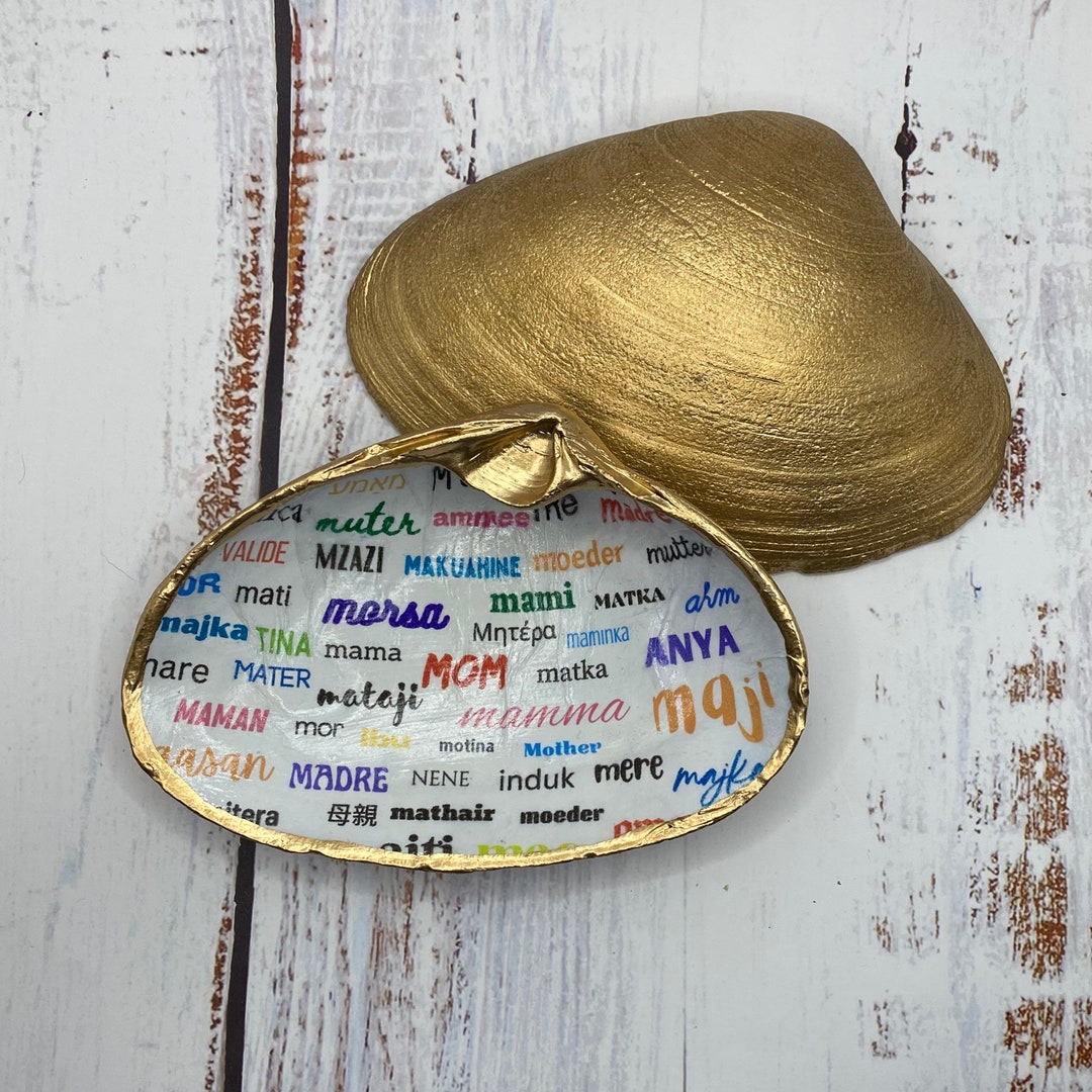 Decoupage Clam Shell Art, Gift for Mom, Mother, Word Collage, Jewelry ...