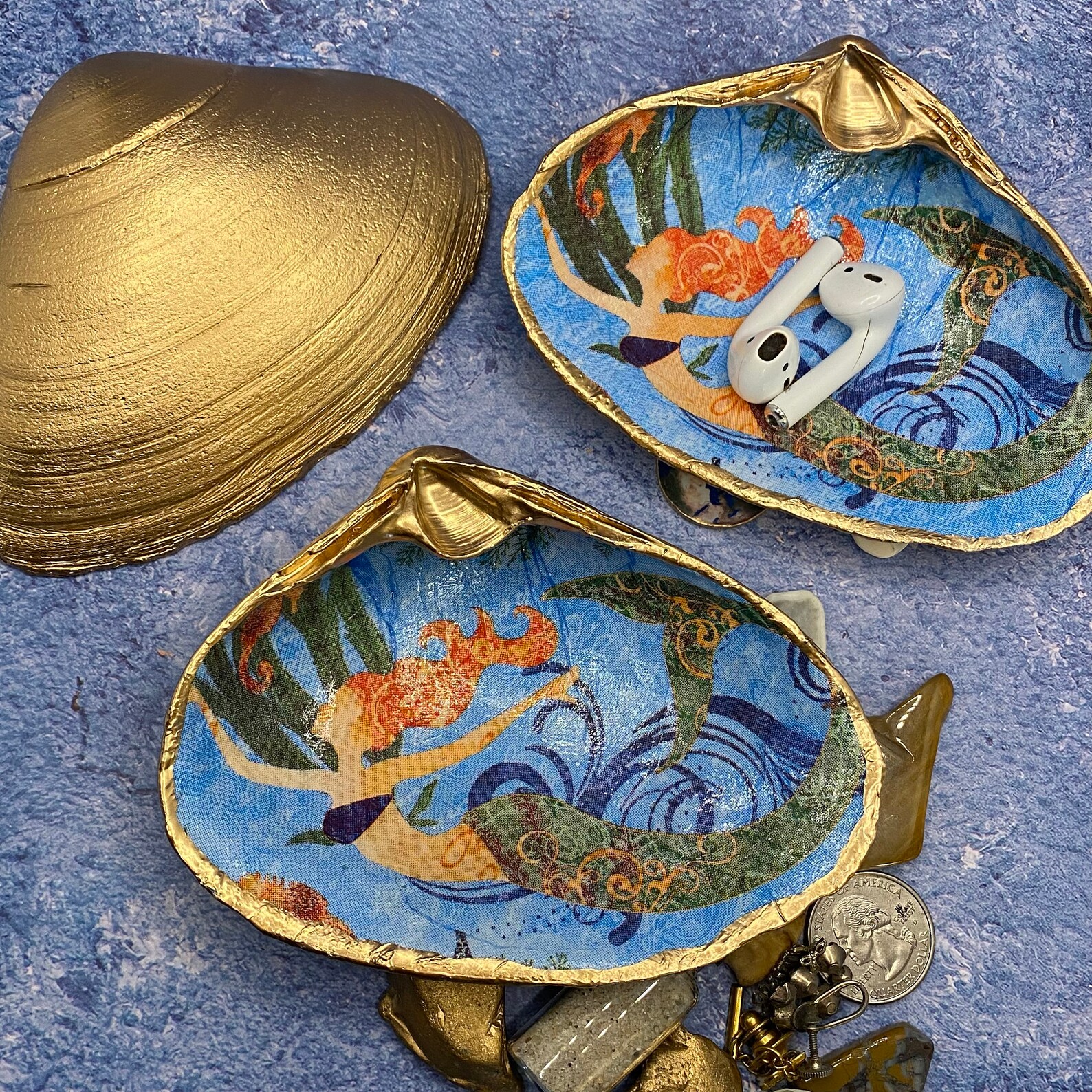 Decoupage Clam Shell Decor Mermaid Gifts for Her Blue and - Etsy