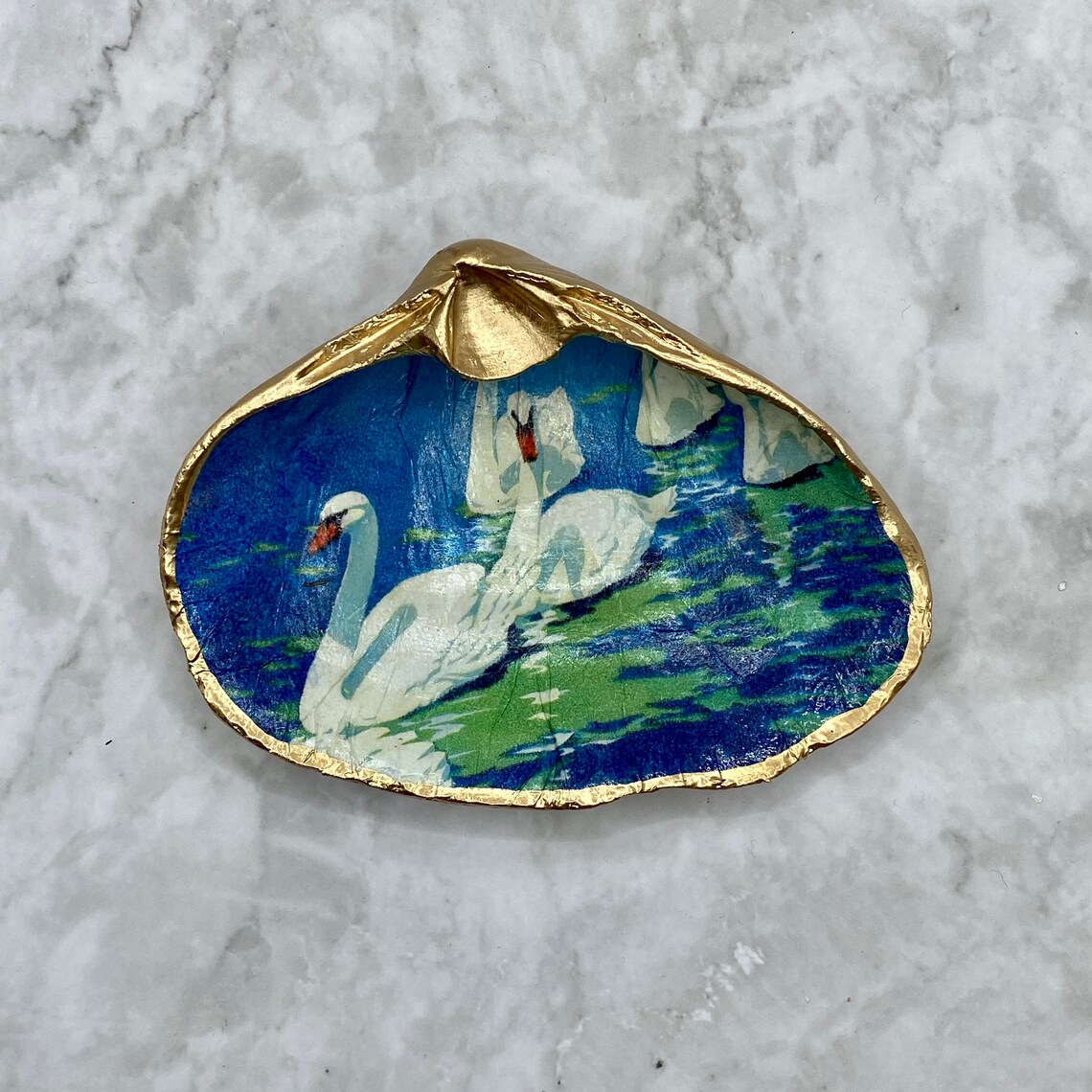 Decoupage Clam Shell Decor, Swan Lake Vintage Birds, Trinket Dish - Etsy