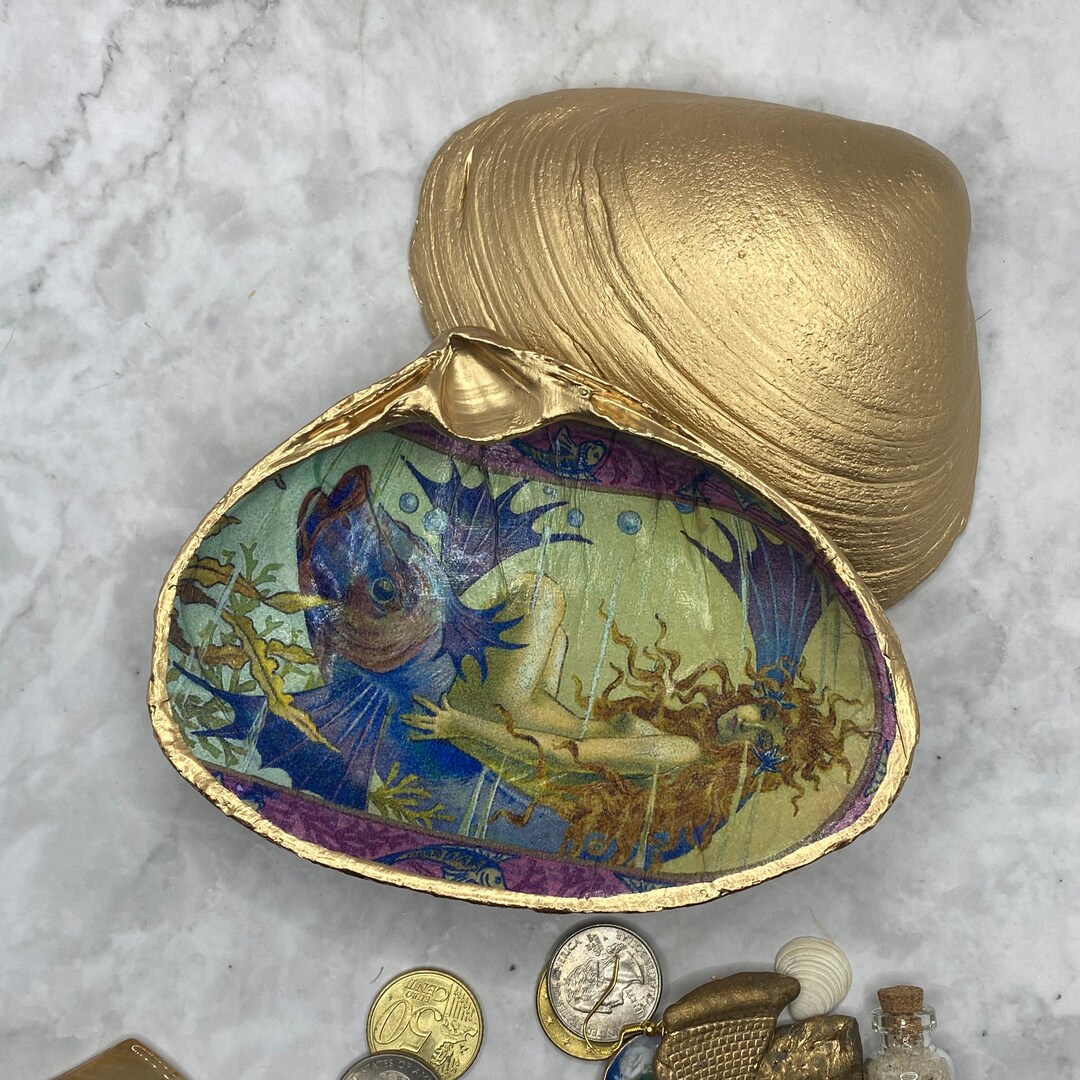 Decoupage Clam Shell Decor Art Nouveau Mermaid Sea Sprite - Etsy