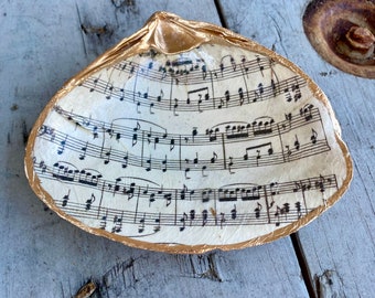 Decoupage Clam Shell Music Notes Beach Decor Handmade Ring - Etsy