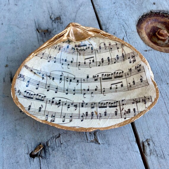 Decoupage Clam Shell Music Notes Beach Decor Handmade Ring - Etsy