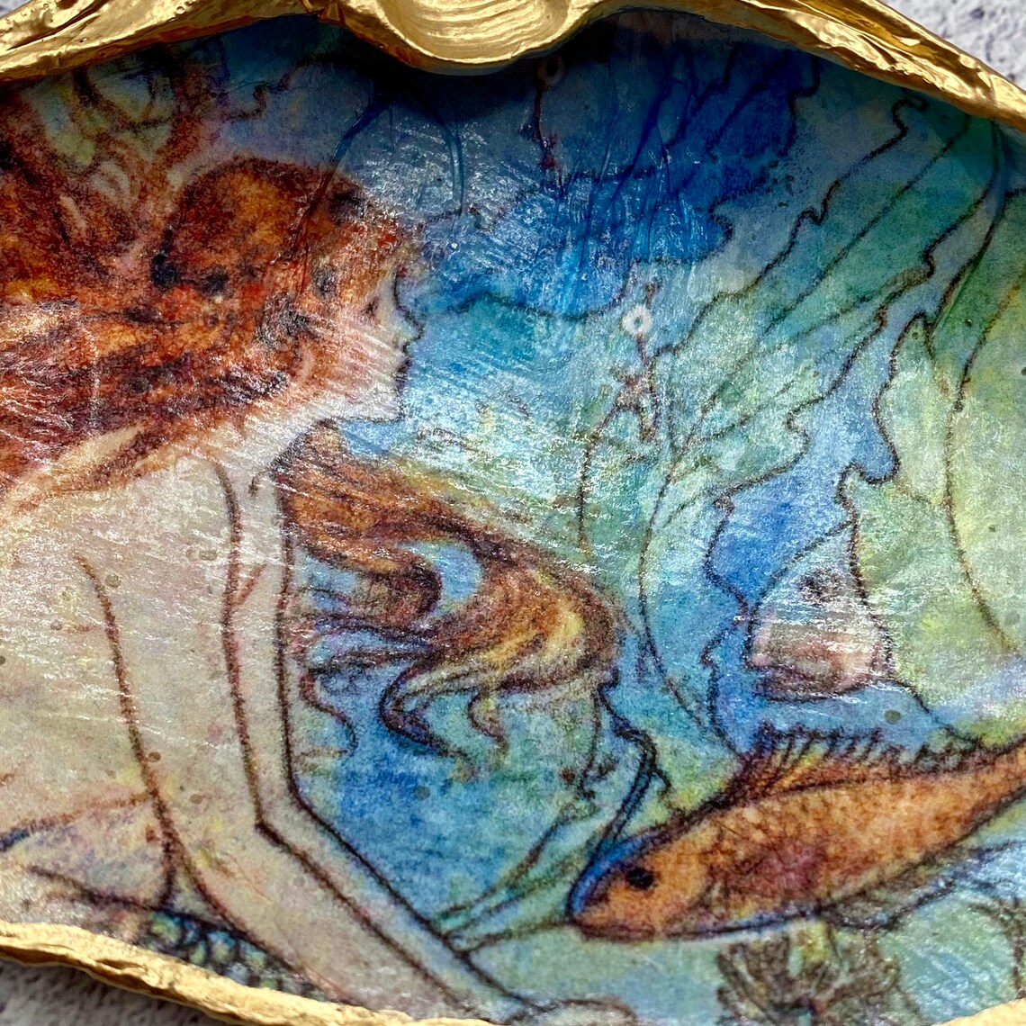 Decoupage Clam Shell Art, Mermaid Beach Decor, Handmade Ring Dish - Etsy