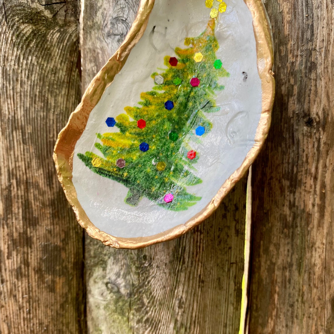 Decoupage Oyster Sea Shell Christmas Tree Decorated Lights - Etsy