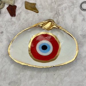 Decoupage Clam Shell Decor, Evil Eye Charm, Symbol of Protection, Beach ...