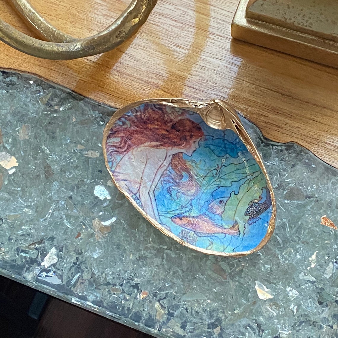 Decoupage Clam Shell Art, Mermaid Beach Decor, Handmade Ring Dish - Etsy