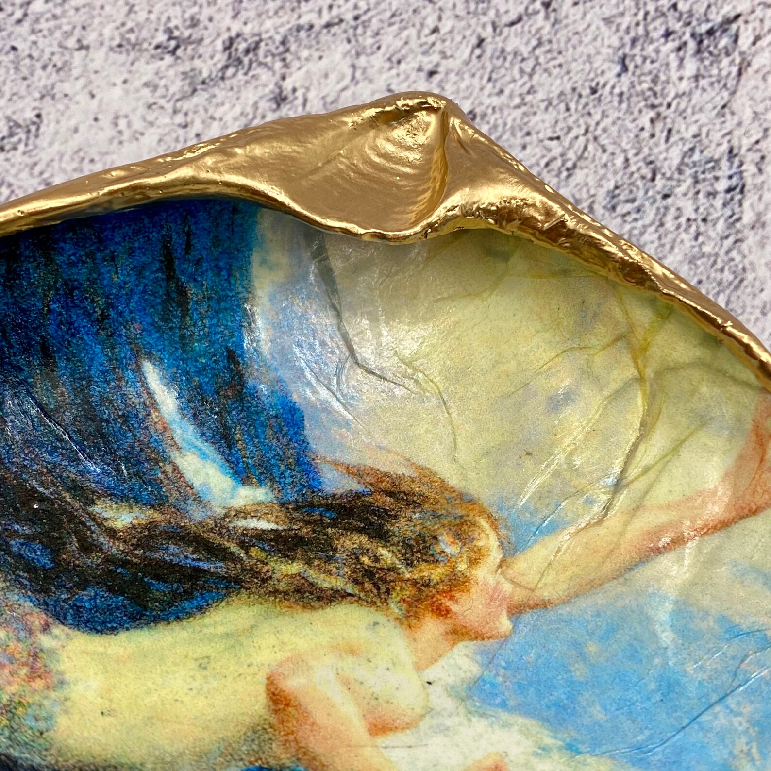 Decoupage Clam Shell Decor Mermaid Wave Art Handmade Ring - Etsy