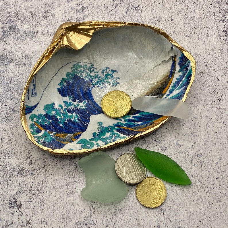 Decoupage Clam Shell Japanese Wave Handmade Ring Dish | Etsy