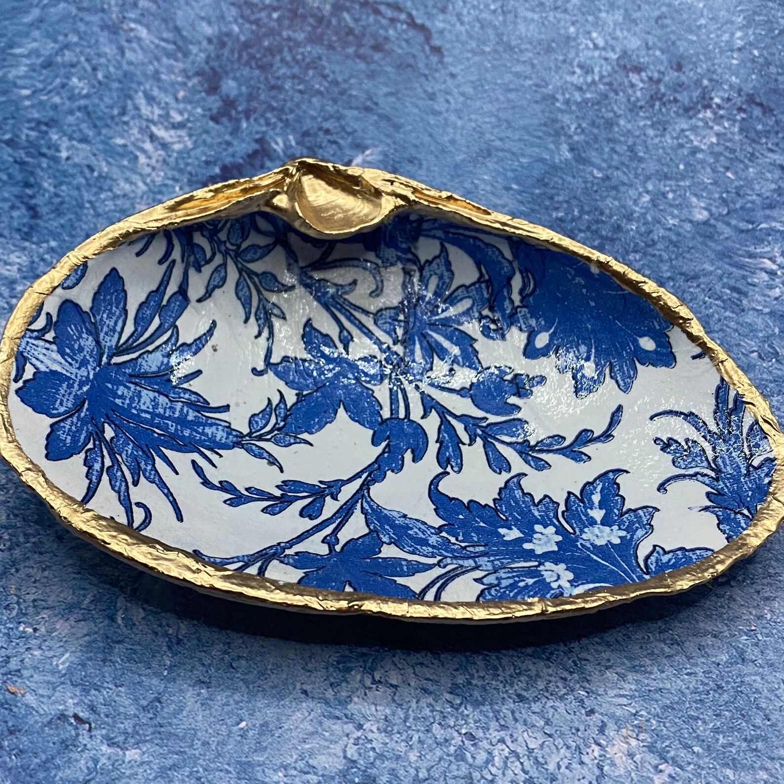 Decoupage Shell Art Decor Damask Blue and White Beach - Etsy