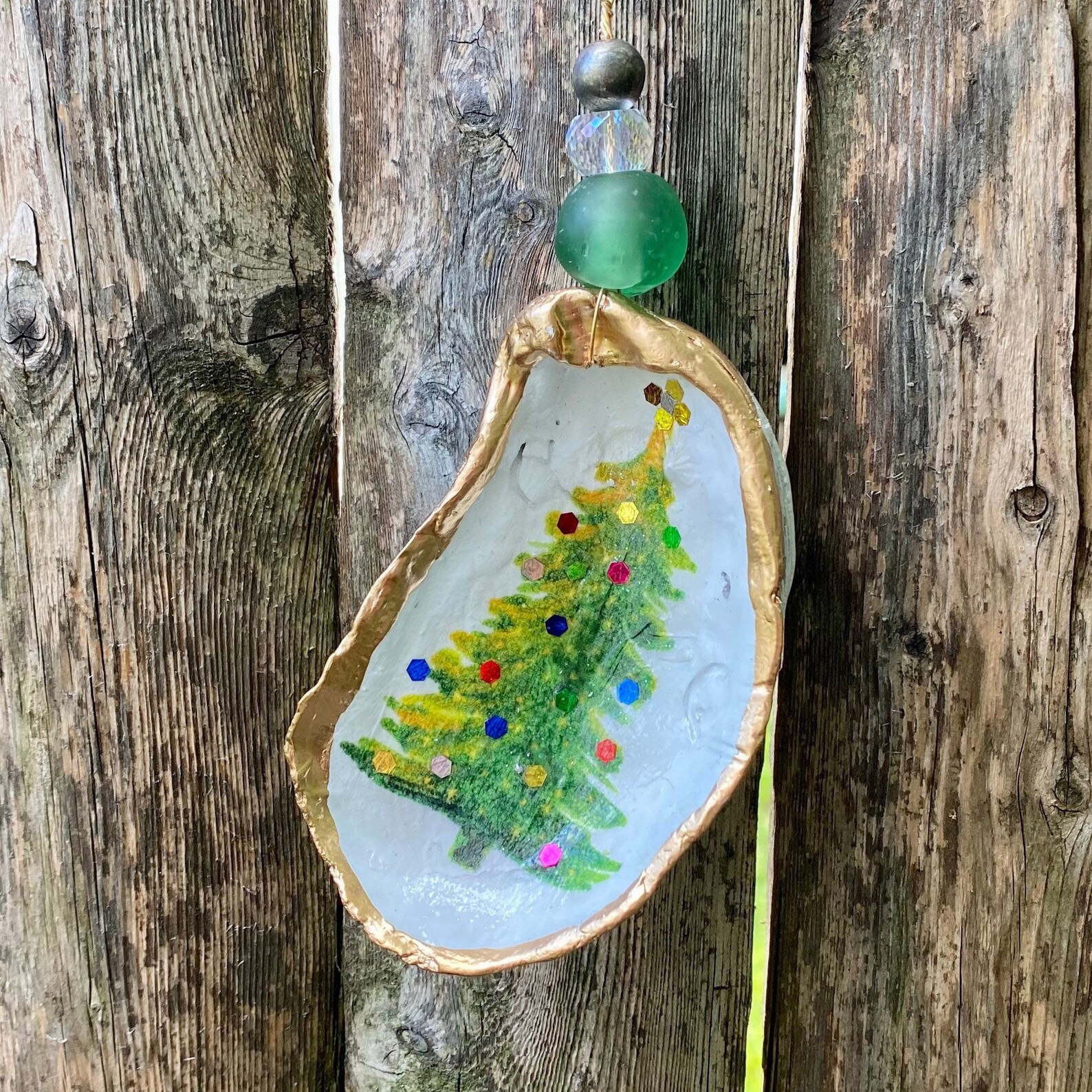 Decoupage Oyster Sea Shell Christmas Tree Decorated Lights - Etsy