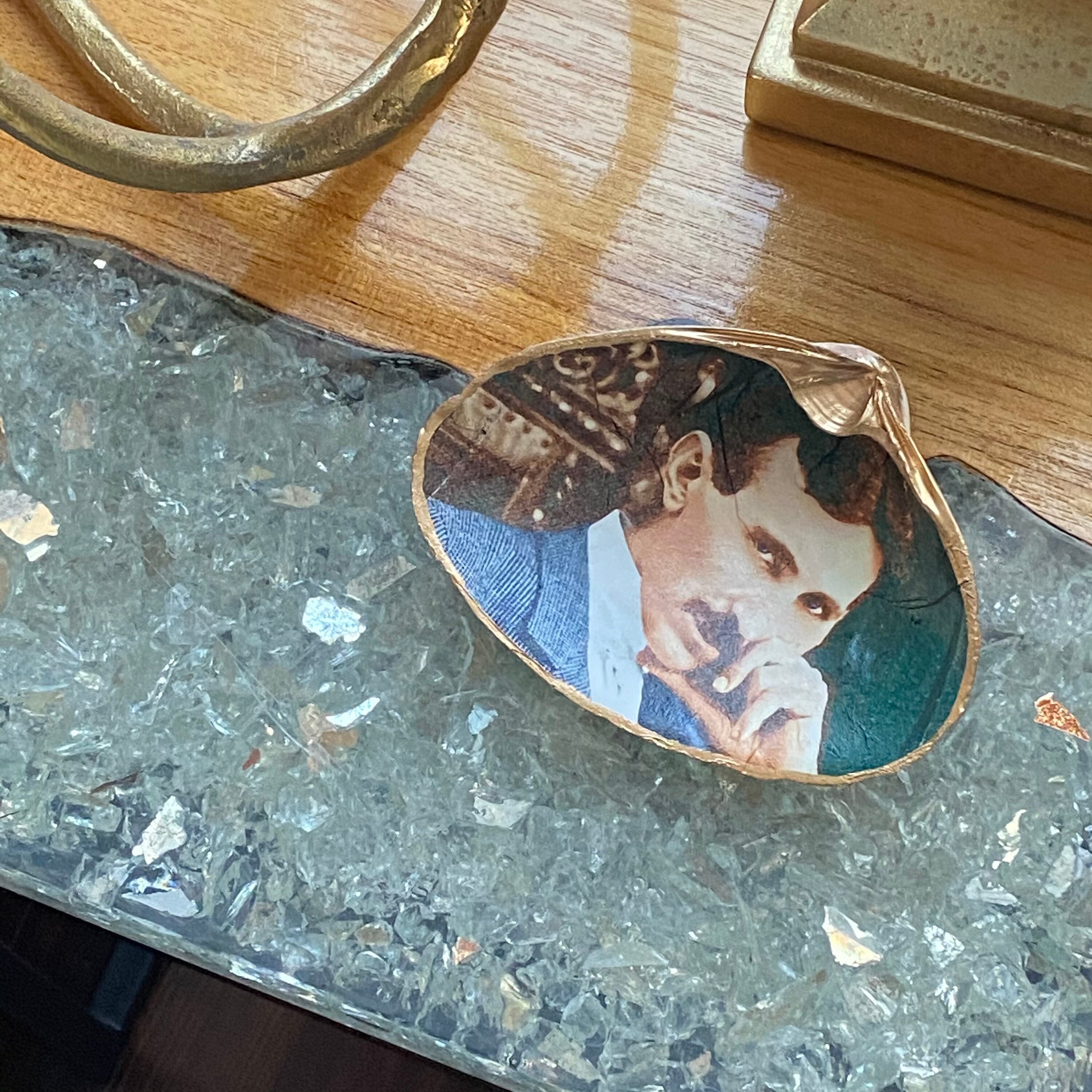 Decoupage Clam Shell, Nikola Tesla Decor, Famous Inventor, Trinket Dish ...