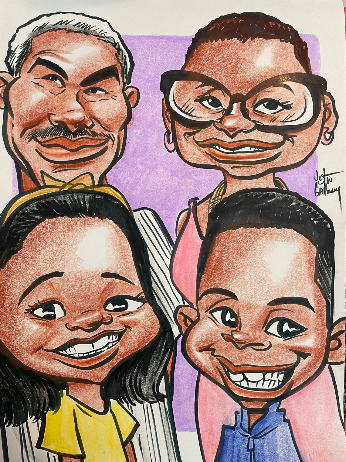4 Faces Color Caricature Portrait - Etsy