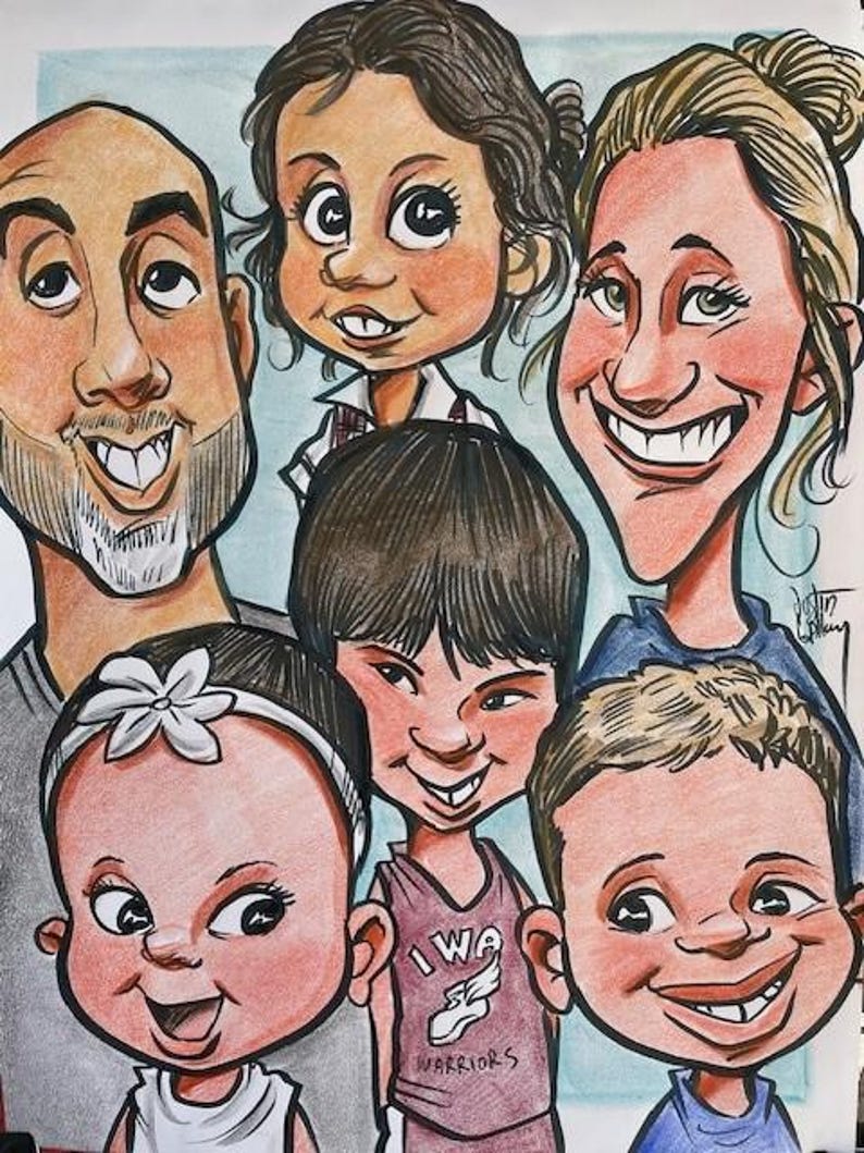 6 Faces Color Caricature Portrait - Etsy