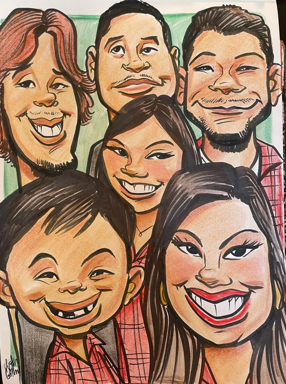 6 Faces Color Caricature Portrait | Etsy
