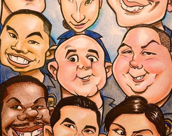 10 Faces Color Caricature Portrait - Etsy
