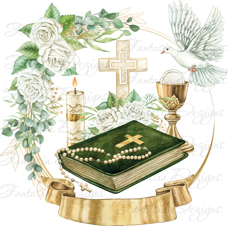 Holy Communion Clipart Primera Comunión White Roses - Etsy Australia