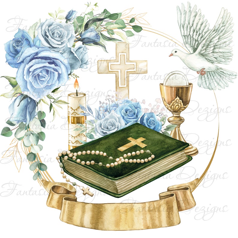 Holy Communion Clipart Primera Comunión Blue Roses - Etsy Australia