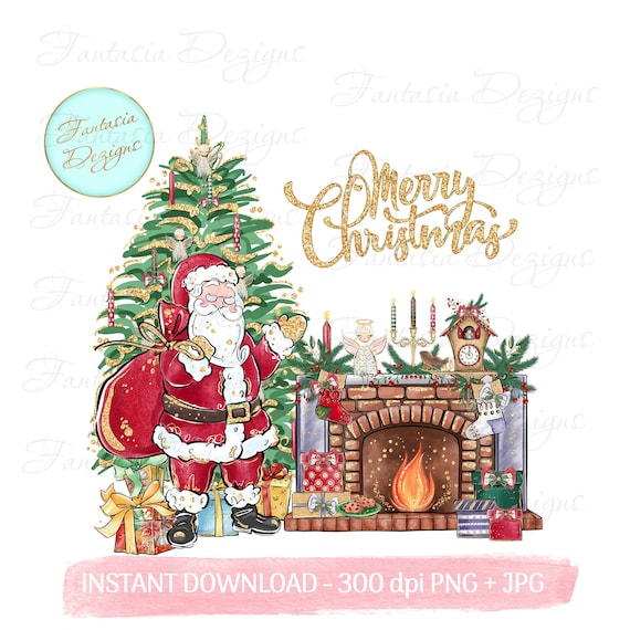Santa Fireplace Clipart