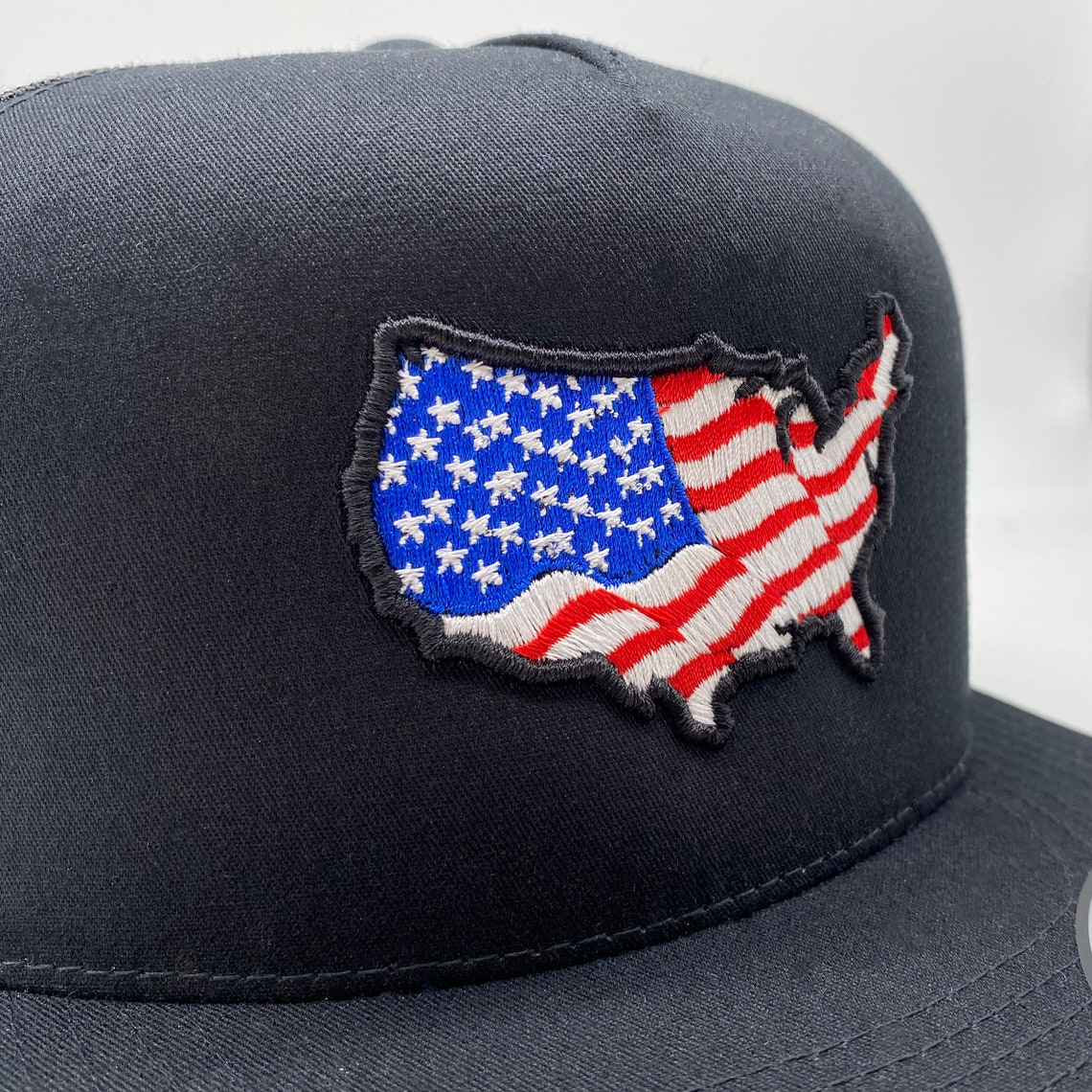 American Flag Flat Bill embroidered Trucker Hat / USA Hat/ | Etsy