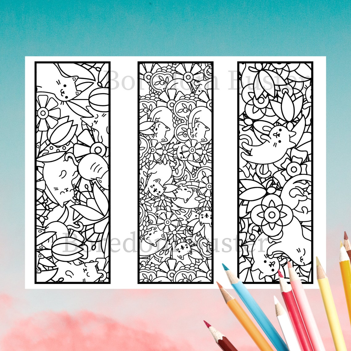 Cute Cat Bookmarks 3 Printable Coloring Bookmarks Kitten - Etsy