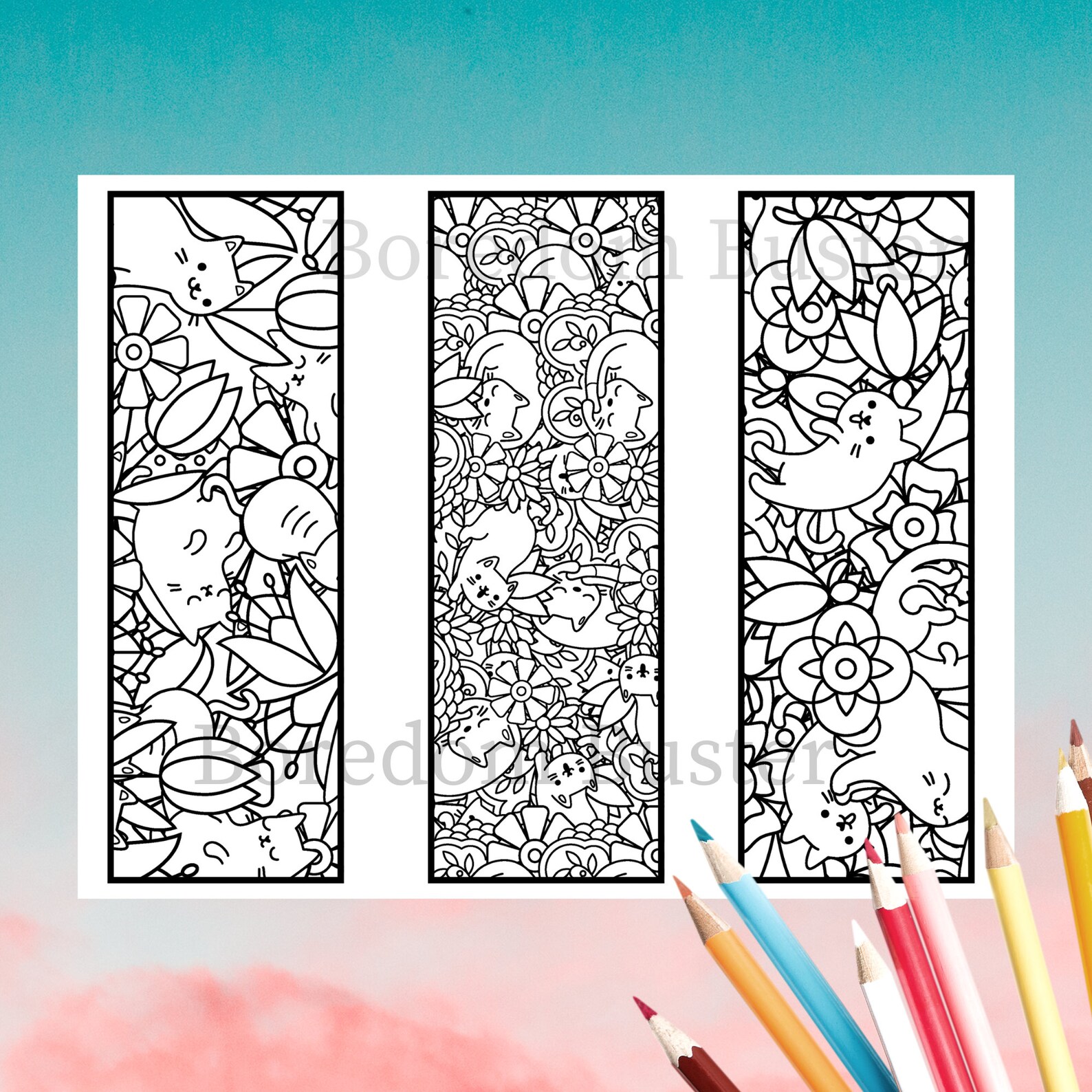 Cute Cat Bookmarks 3 Printable Coloring Bookmarks Kitten - Etsy