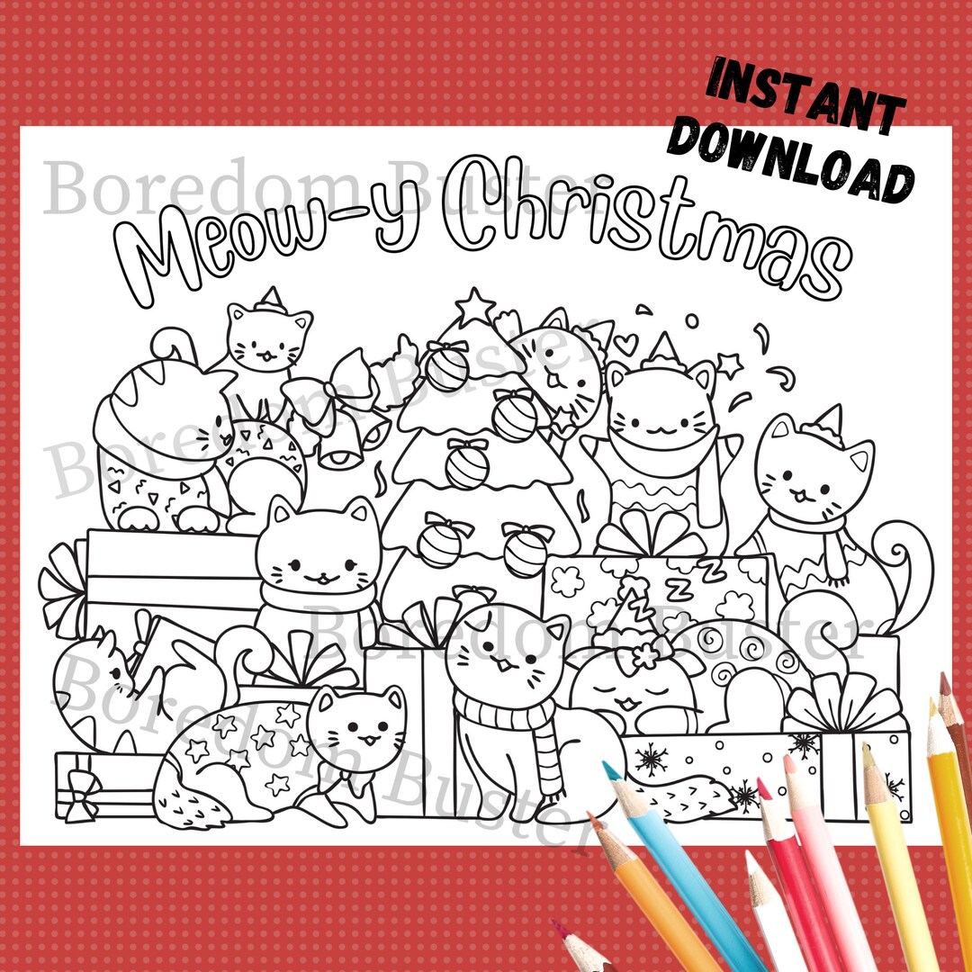 Playful Cats Christmas Coloring Page | Cute Kitty Cats Winter | Kitty ...