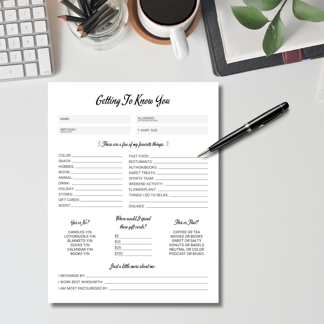 Coworker 'get to Know You' Survey: Employee Printable (digital Download ...