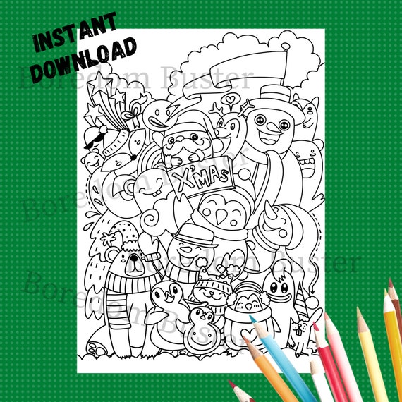 Christmas Animals Coloring Page Instant Download Printable - Etsy