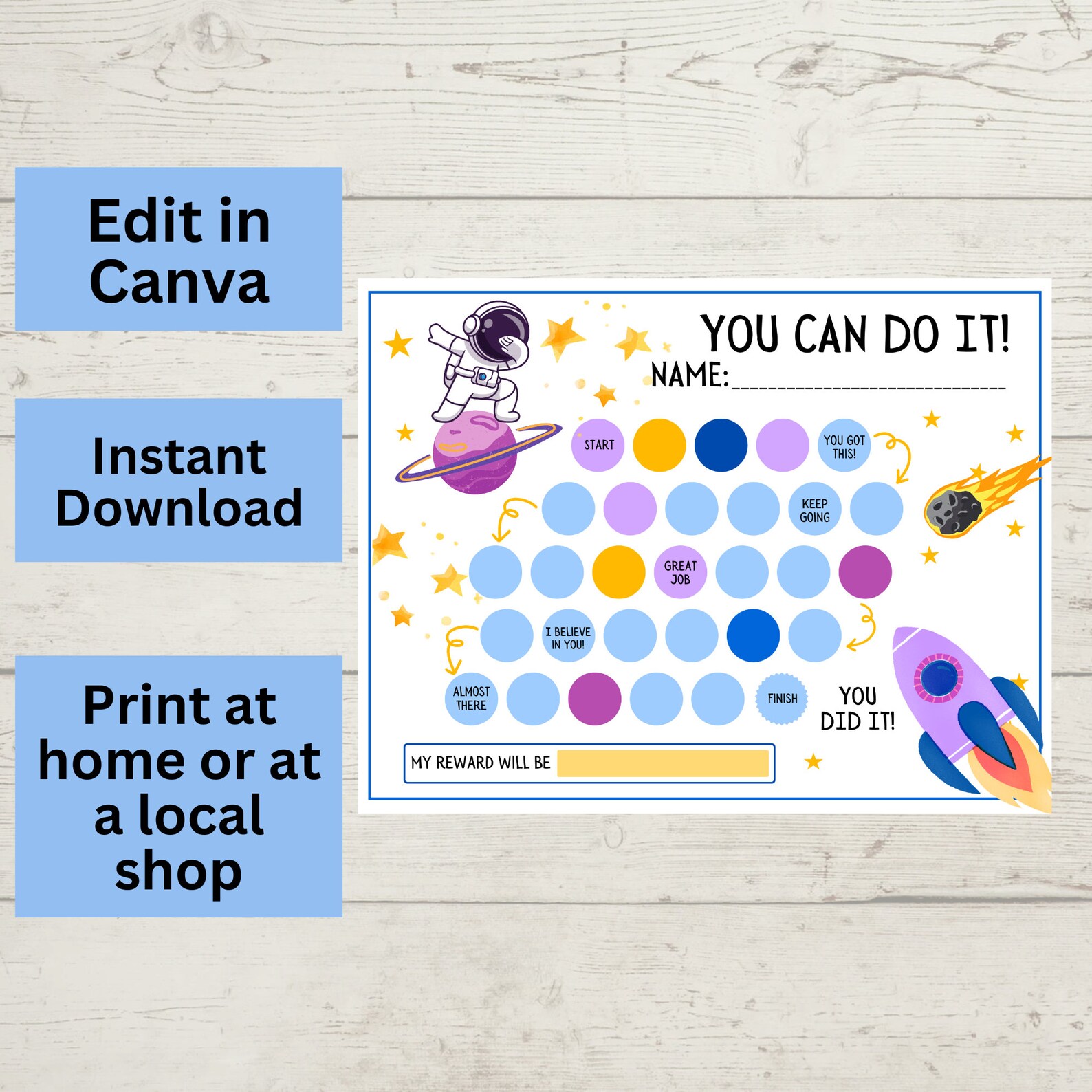 Space Astronaut Reward Chart for Kids: Editable Chore Chart (digital ...