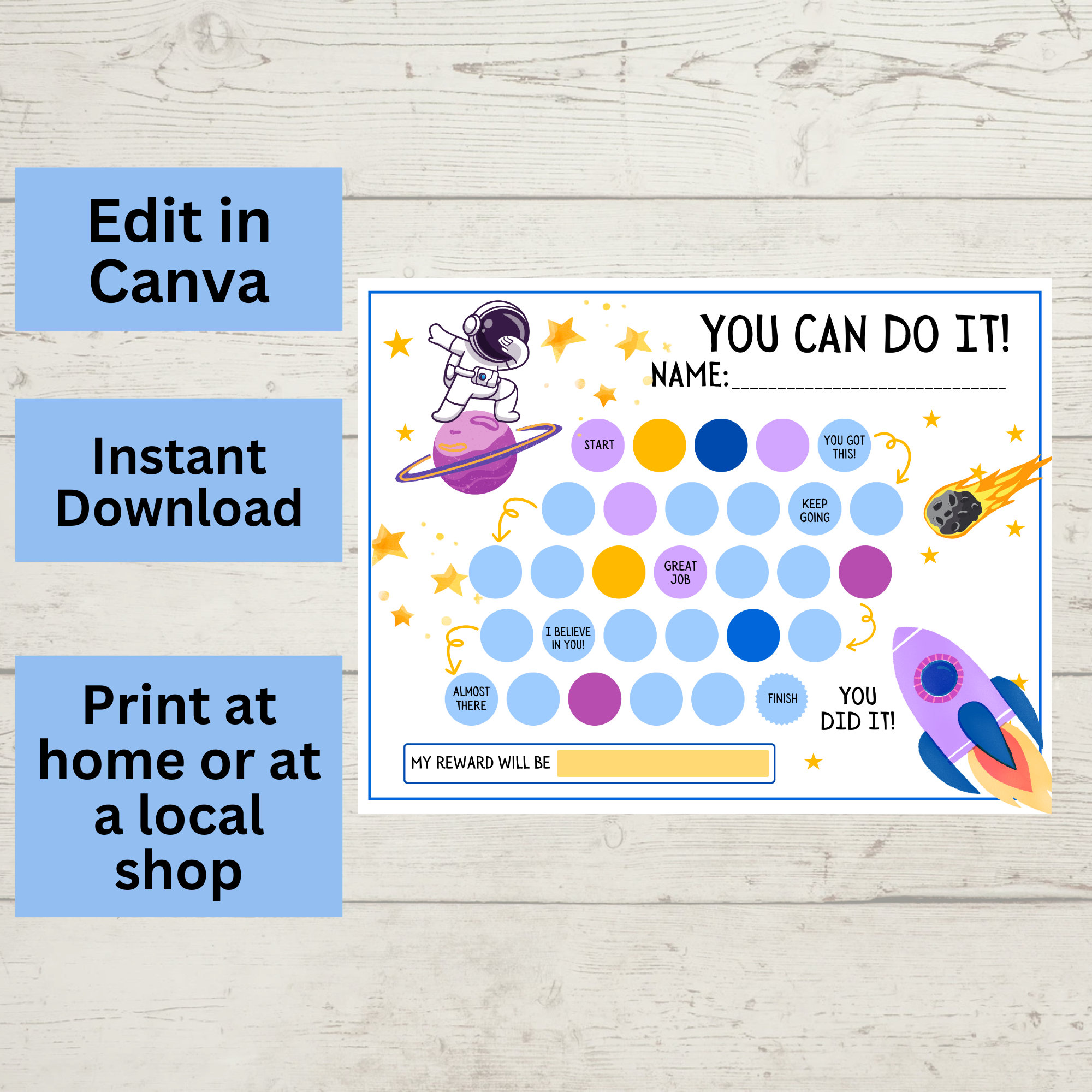 Space Astronaut Reward Chart for Kids: Editable Chore Chart (digital ...