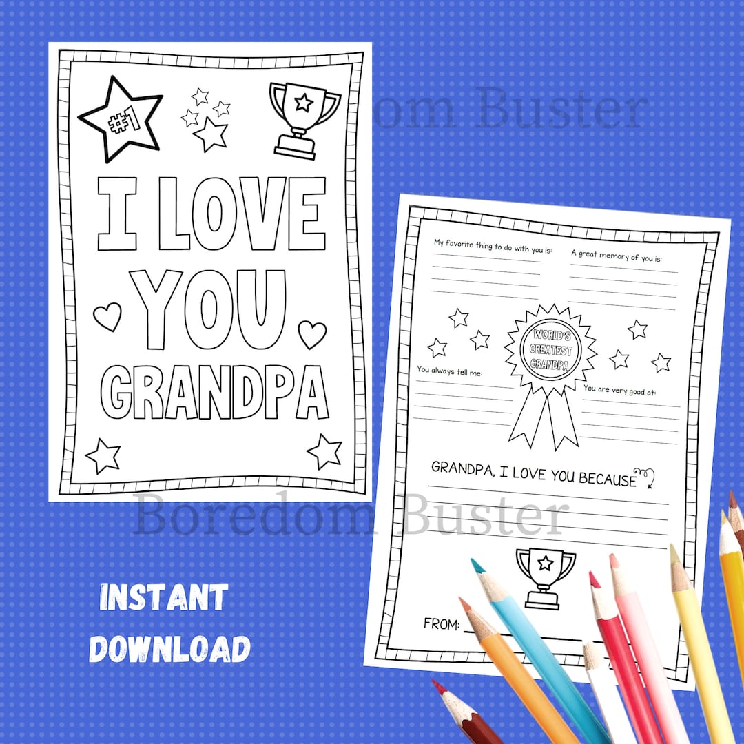 Grandpa Coloring Sheet: Father's Day Activity, Birthday Gift (PDF ...
