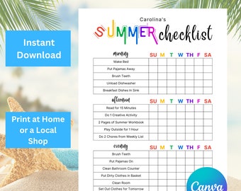 Printable Editable SUMMER Daily Checklist for Kids, Chore Chart for ...
