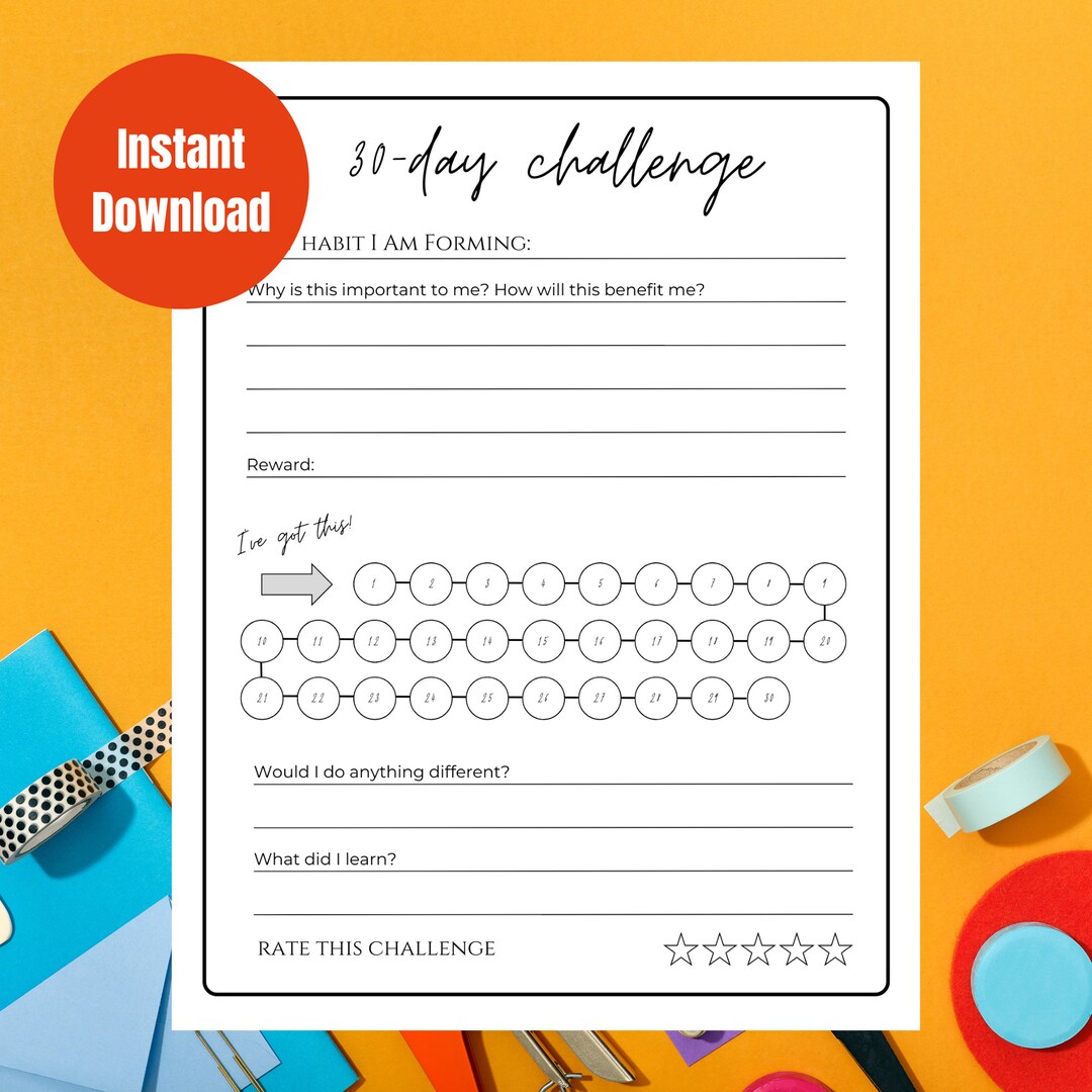 30 Day Challenge Tracker, New Habit Tracker, Printable Goal Challenge ...