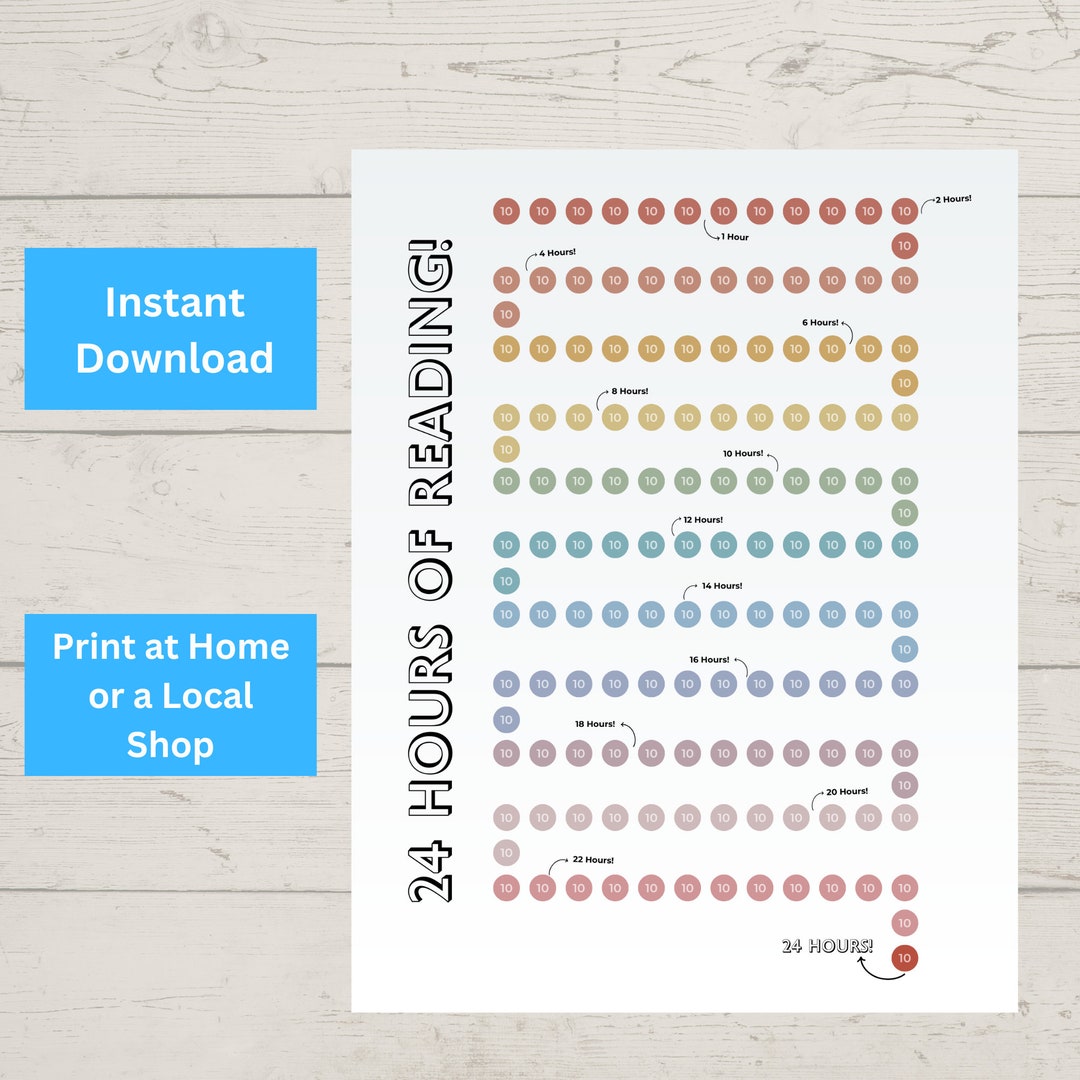 Reading Chart Tracker, Reading Log Printable, 24 Hours of Reading ...