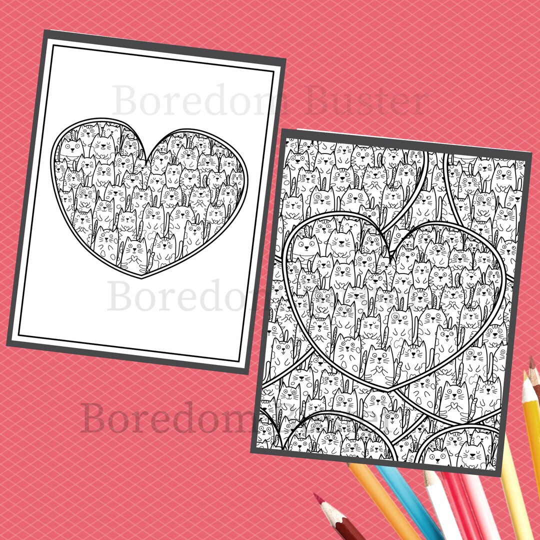Cats! Coloring Page | Instant Download | Doodle Cats | Valentine Love ...