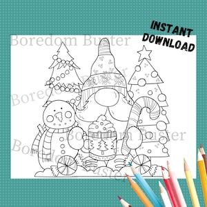 Christmas Gnome Coloring Page | Instant Download | Printable Winter ...